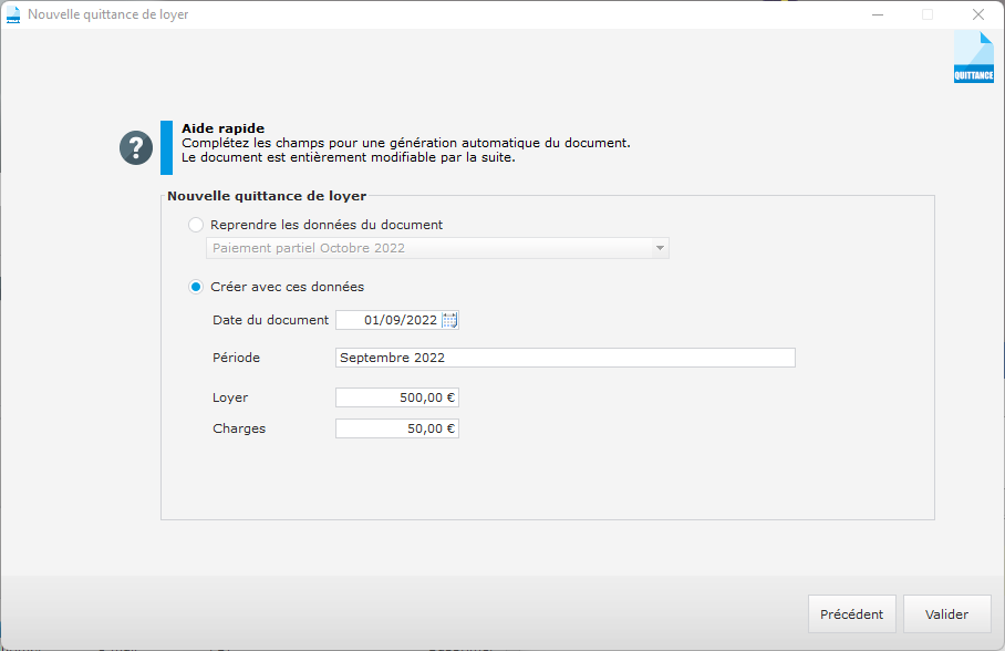 Quittance de loyer - Aide de Quittance Facile v2023